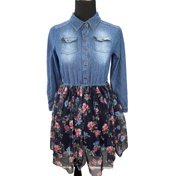 Zunie | Dresses | Zunie Denim Tutu Dress 6 Floral Prairie Farm Girl ...
